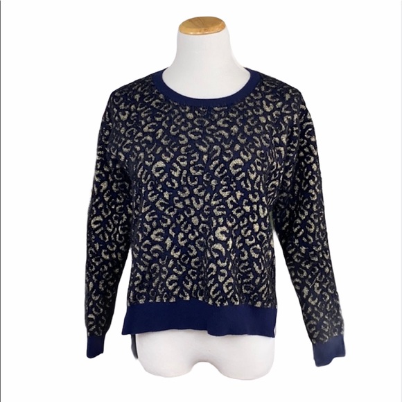 Zara | Sweaters | Zara Knit Navy Blue Leopard Print Fuzzy Sweater ...